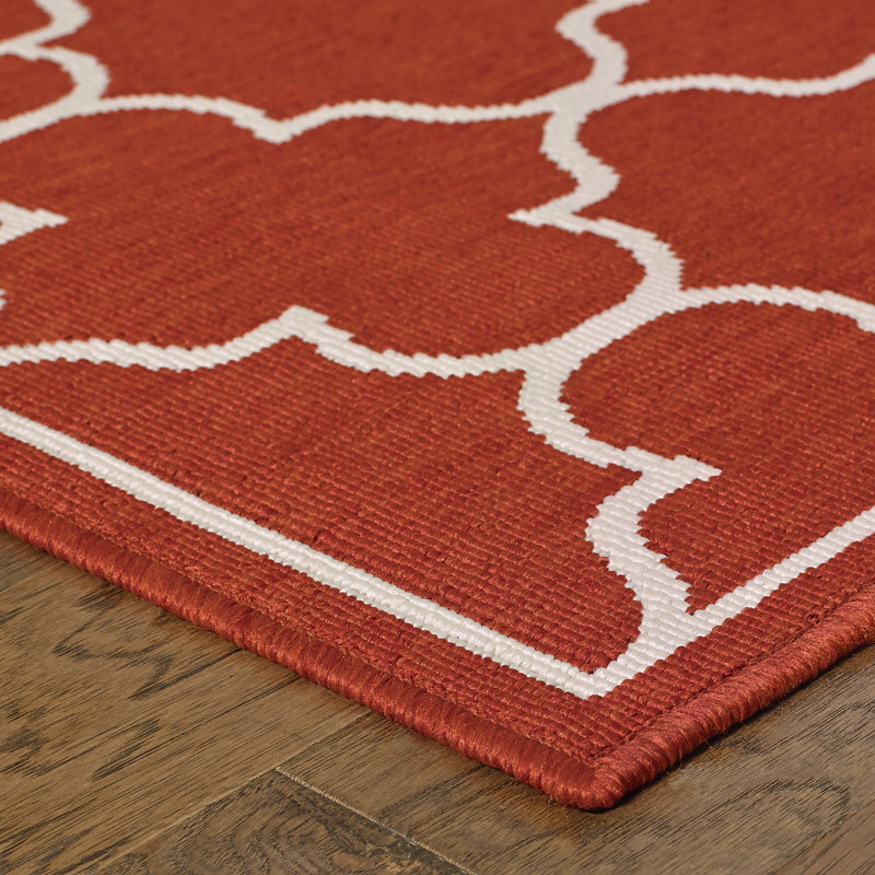 Lark Manor Russo Geometric Brick Red/Ivory Indoor/Outdoor Area Rug ...