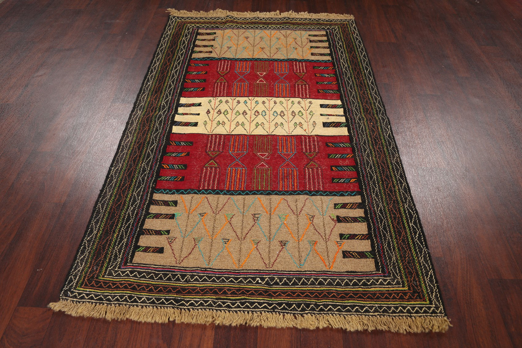 Foundry Select Handmade Flatweave Wool Red/Beige/Brown Rug | Wayfair