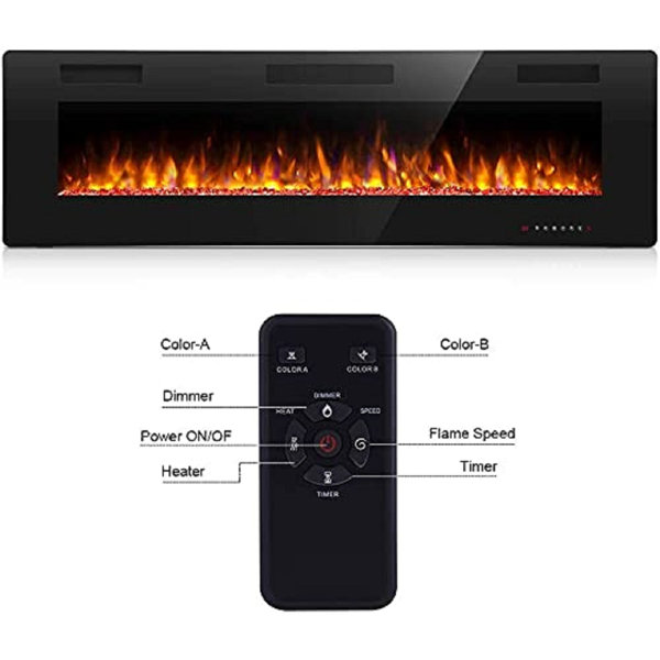 Ebern Designs Recessed & Wall Mounted Electric Fireplace, Remote ...