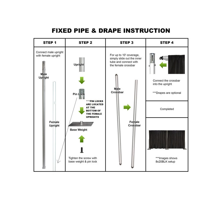 VIP Crowd Control 8’ H x 10’ W Step & Repeat Pipe & Drape Set Framework ...