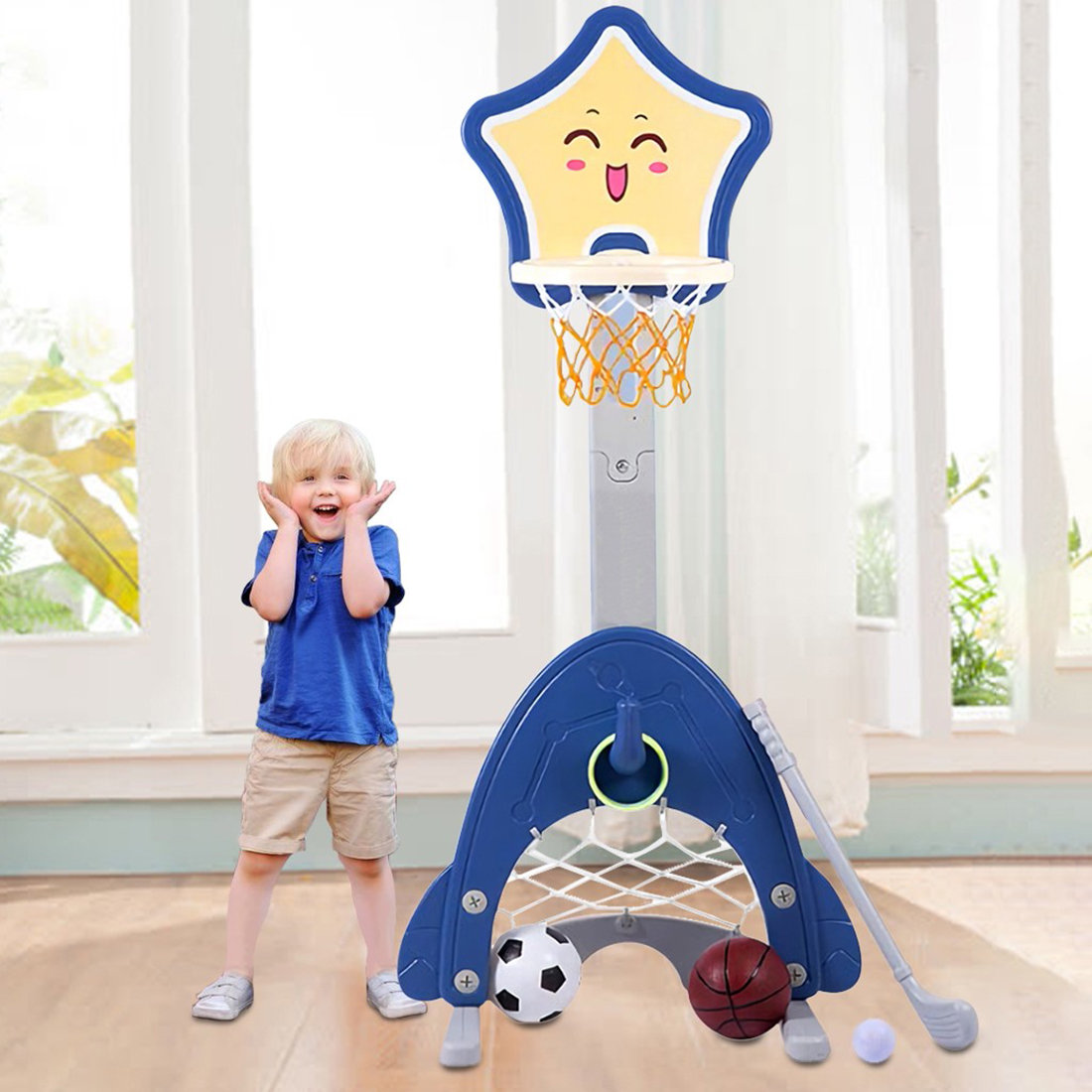 Oxodoi Adjustable Kids Basketball / Football Hoop For 3-6 Years Old ...