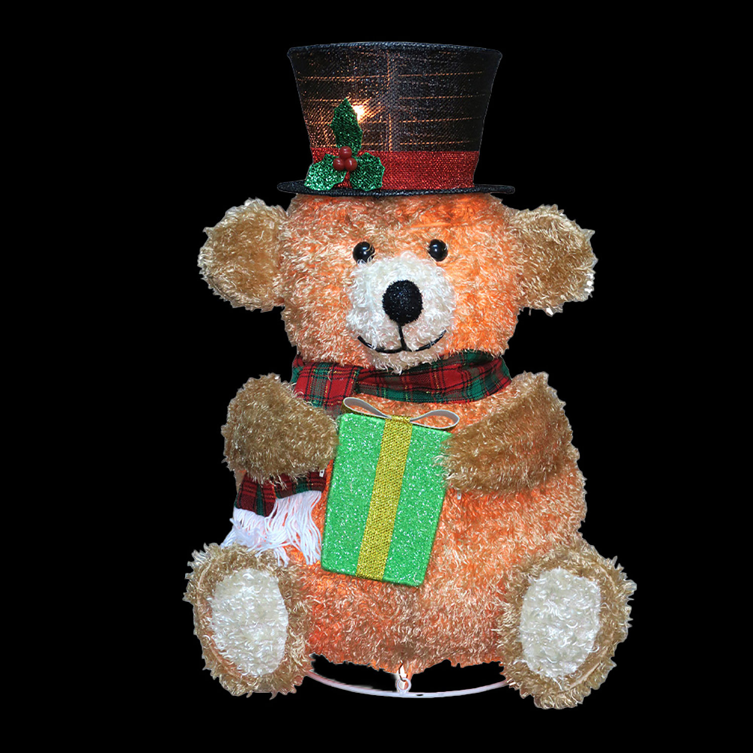 The Holiday Aisle® Fluffy Teddy Bear with Top Hat and Gift Box Figurine ...