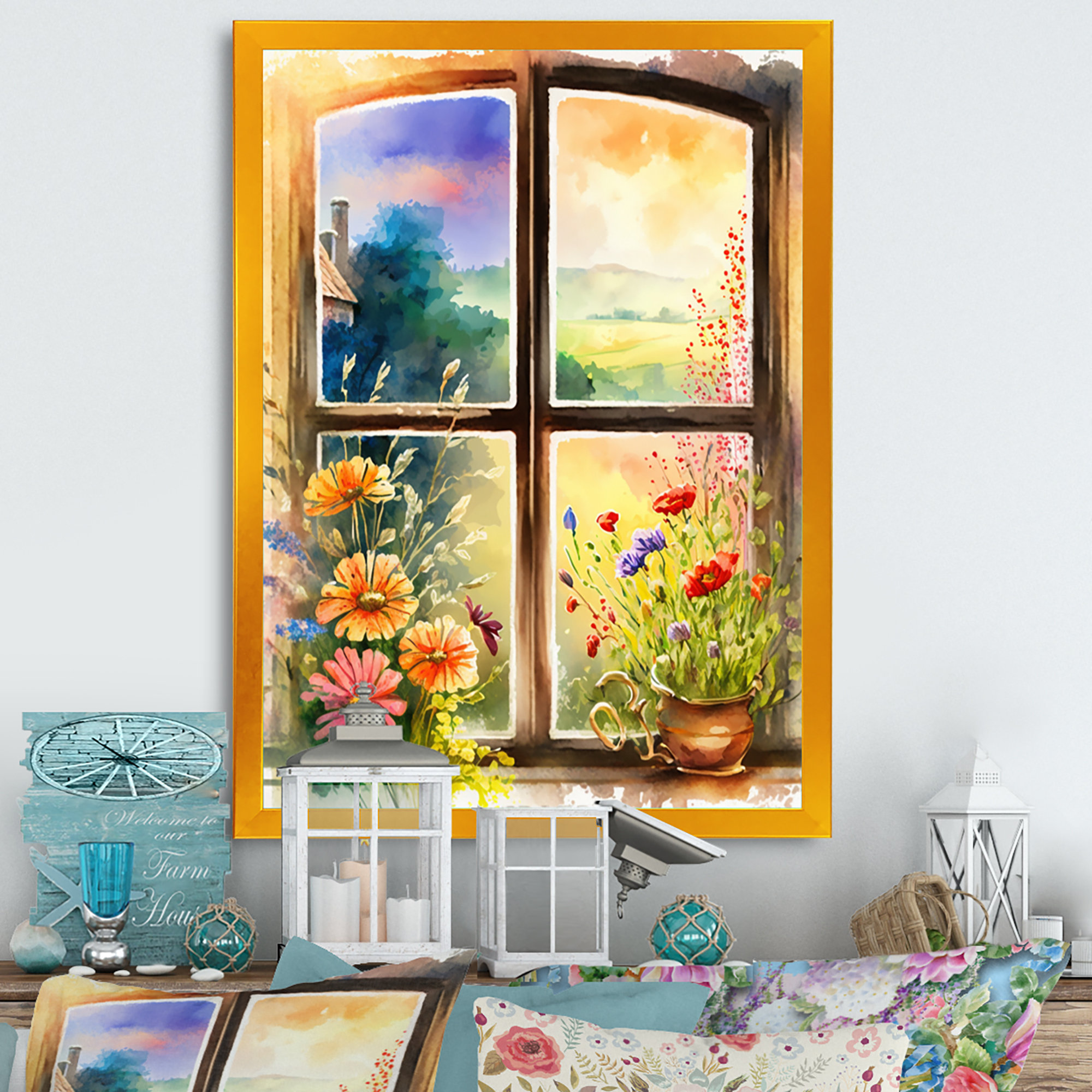 Mercer41 Summer Sunset Floral Window II - Farm Windows Wall Decor | Wayfair