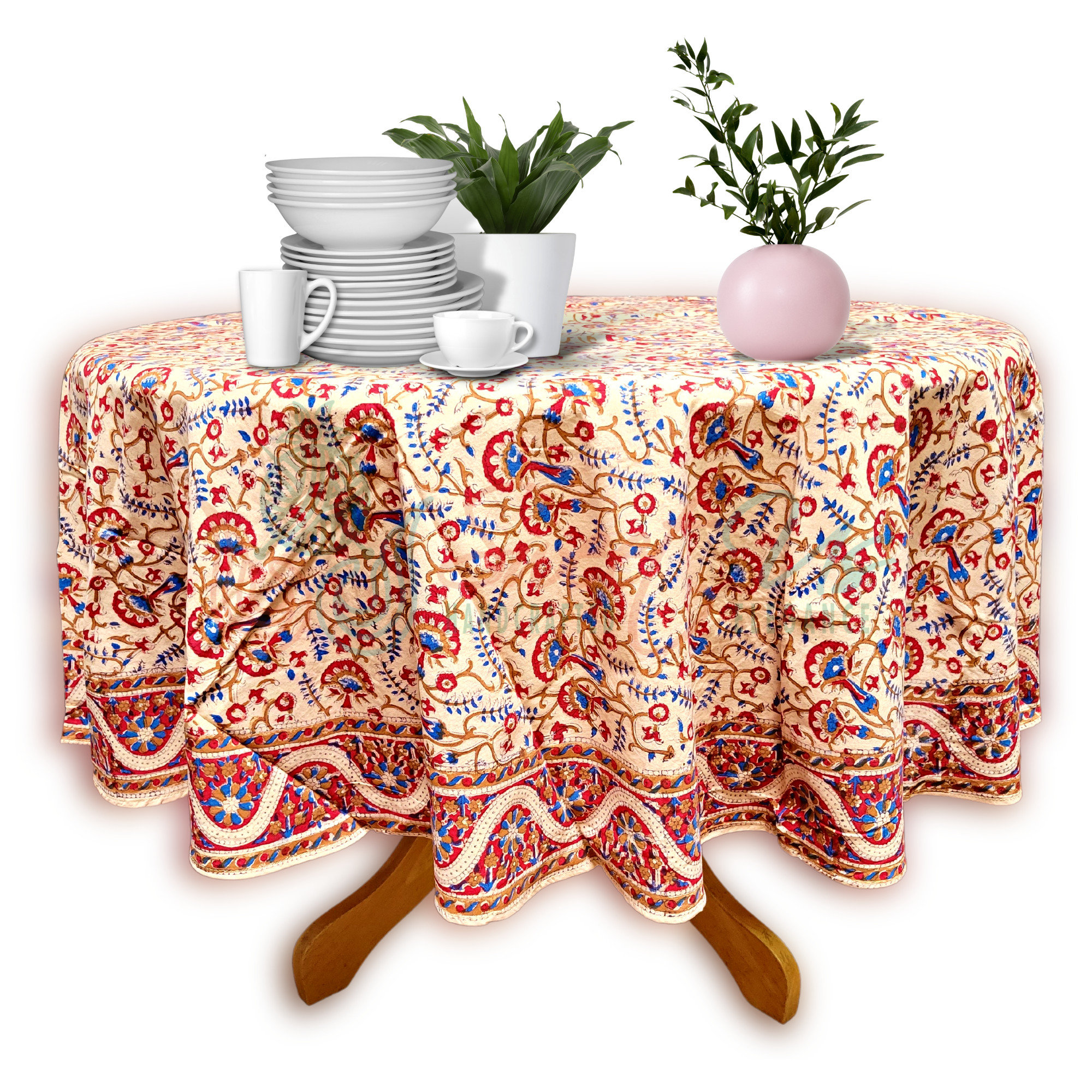 Bungalow Rose Round Floral Cotton Tablecloth | Wayfair