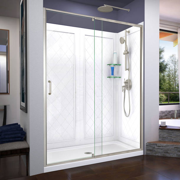 DreamLine Flex 32" x 76.75" Square Pivot Shower Enclosure with Base ...