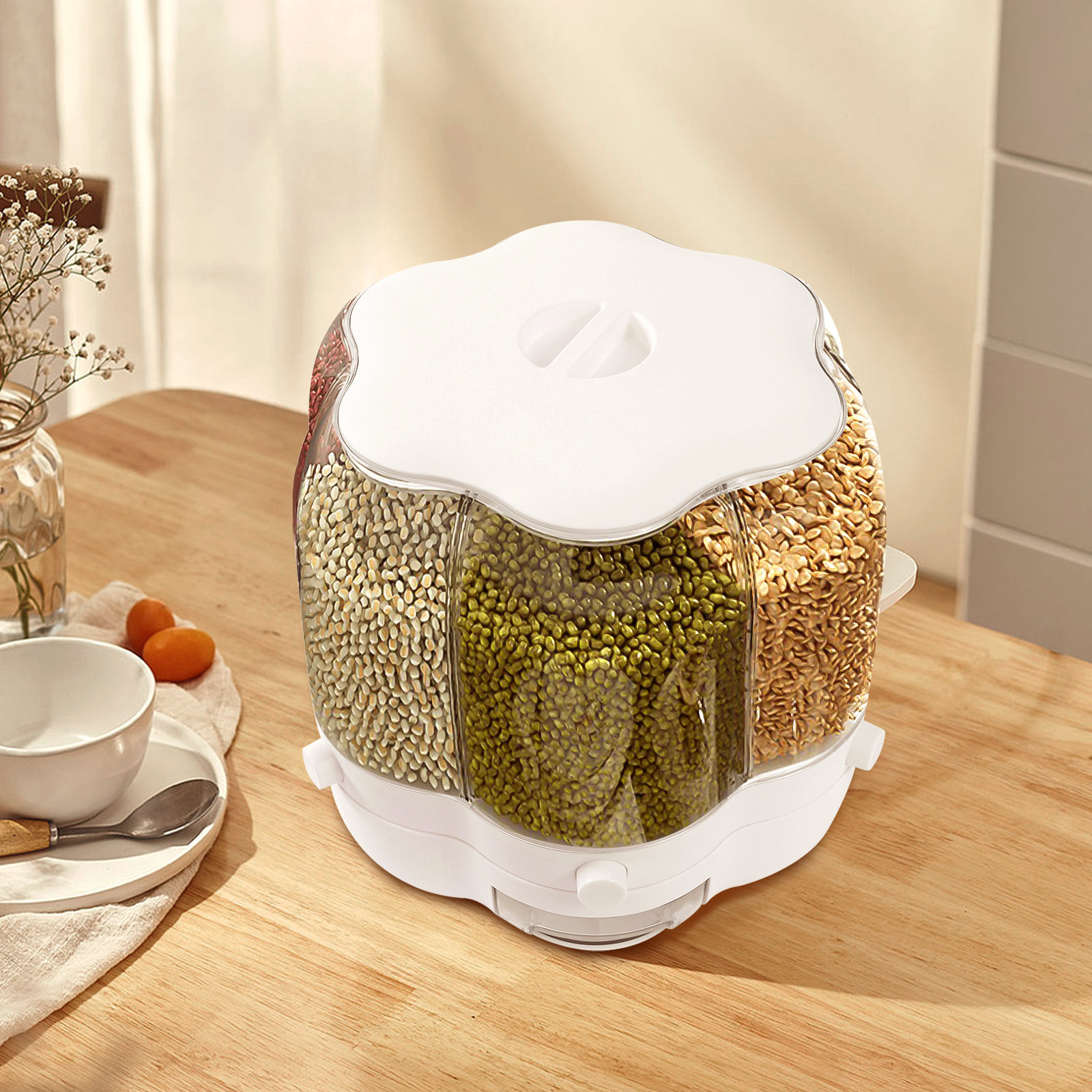 Prep & Savour Britaney White 6-Grid Large Rotating Food Dispenser with ...