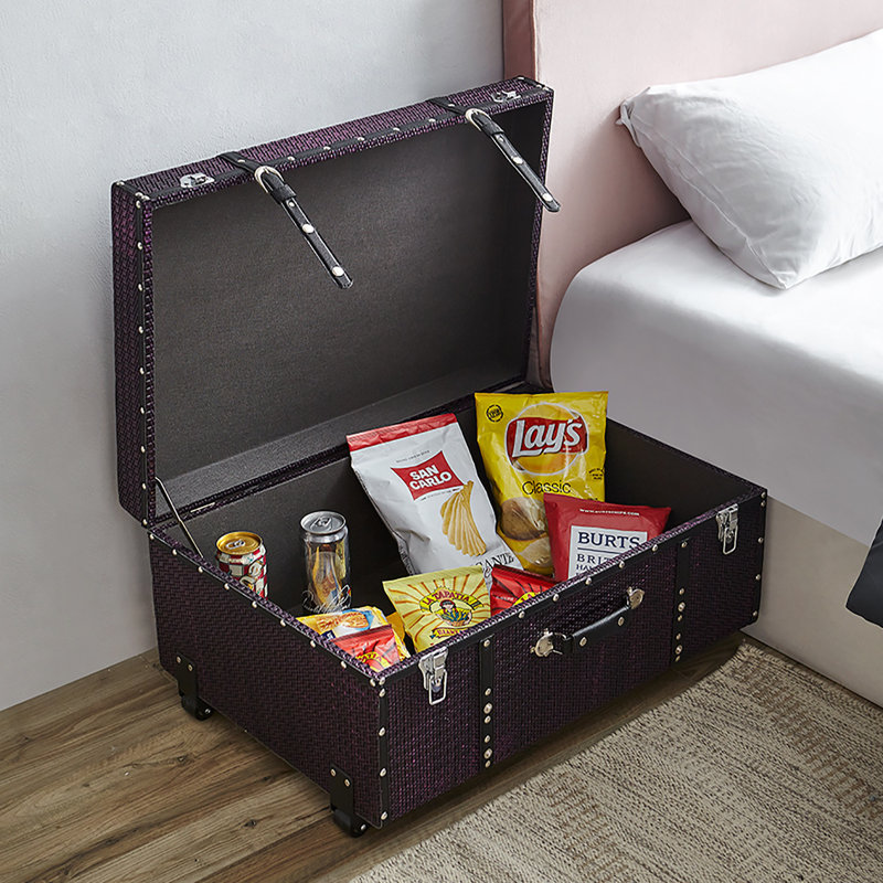 DormCo Texture Brand Designer Trunk with Wheels - Woven Rattan ...