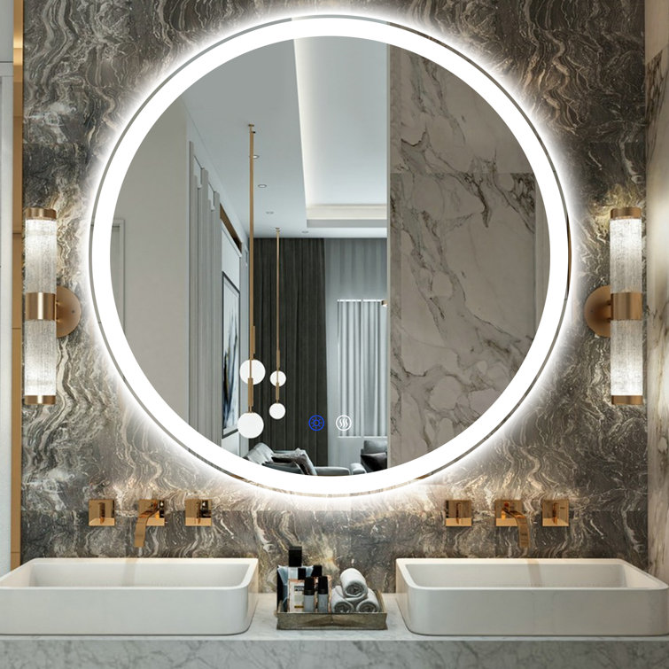 Orren Ellis Modern & Contemporary Lighted Fog Free Round Bathroom ...