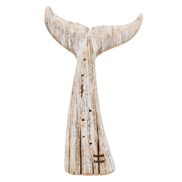 Highland Dunes Wood Whale Tail Statue Nautical Tabletop Decor Rustic ...