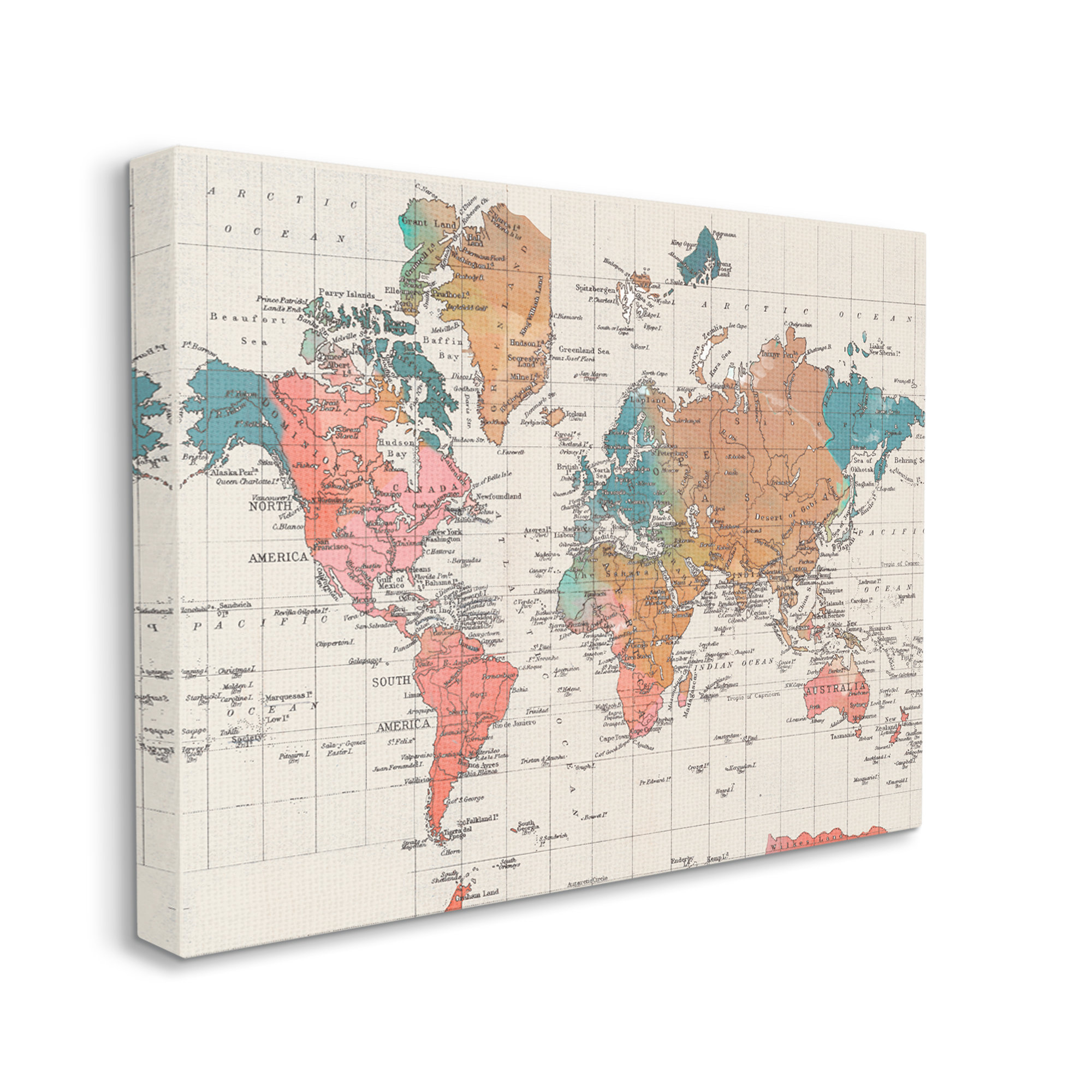 Latitude Run® Detailed Boho World Map by - Wrapped Canvas Painting ...