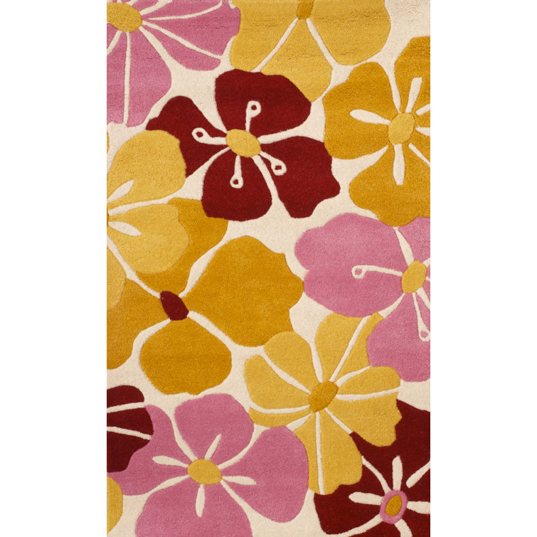 Harriet Bee Reedsville Handmade Wool Pink/Gold Rug | Wayfair