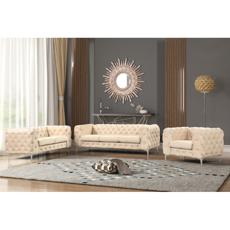 Mercer41 Donavyn 3 Piece Velvet Living Room Set | Wayfair