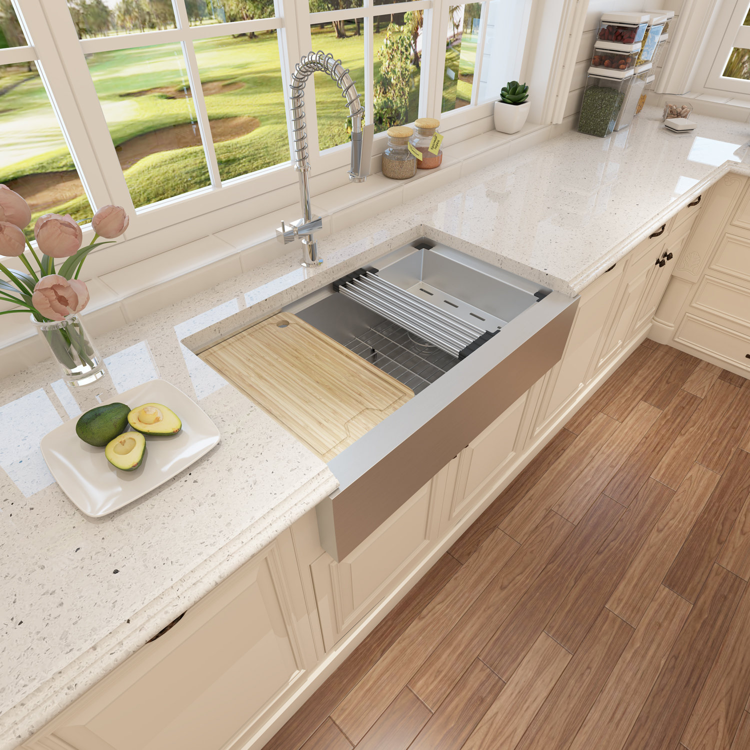 LUKX 20.25'' W Single Bowl Stainless Steel Farmhouse Kitchen Sink | Wayfair