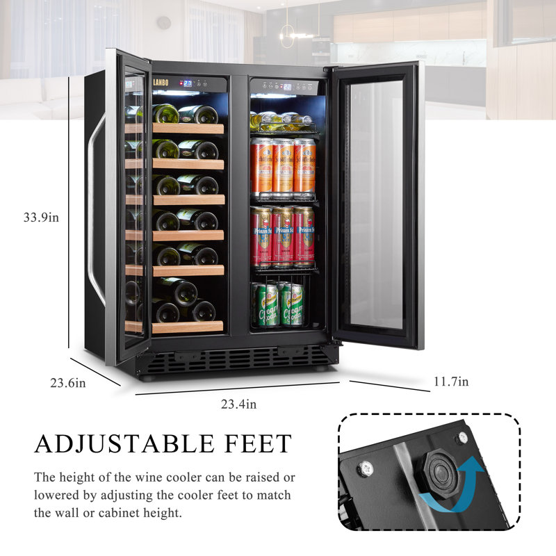 Lanbo Freestanding Refrigeration 23.4'' width 18 Bottle and 55 Can Dual ...