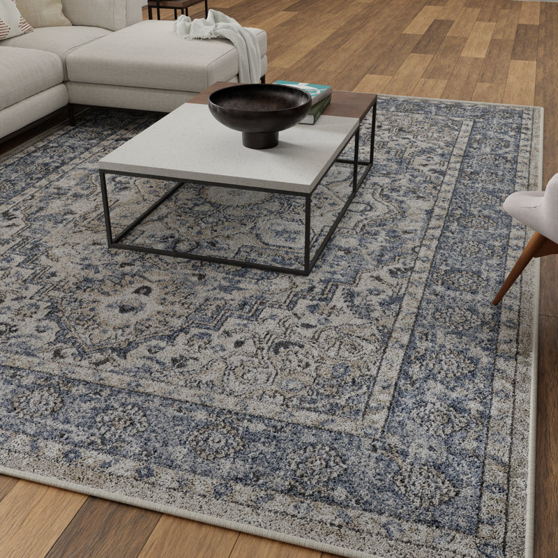 Charlton Home® Aldijana Performance Blue/Cream Rug & Reviews | Wayfair