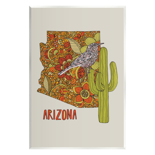 Stupell Industries Arizona State Bird Detailed Cactus Floral Pattern by ...