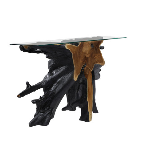Loon Peak® Rocton Black Teak Wood Live Edge Tree Stump Console Table ...