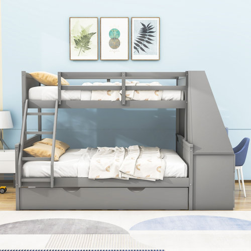 Viv + Rae Kirksey Twin Over Full 3 Drawer Standard Bunk Bed with Built ...
