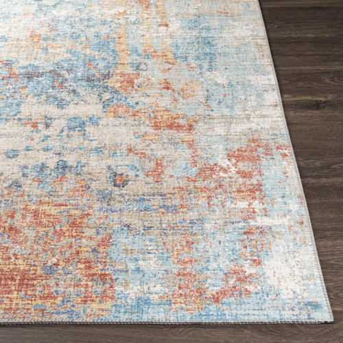 17 Stories Edick Performance Blue/Orange/Gray Rug & Reviews | Wayfair