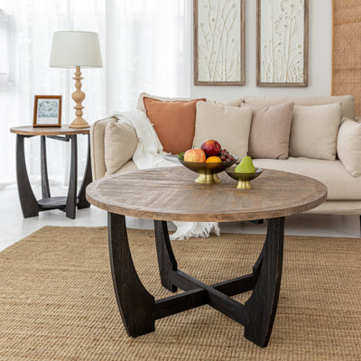 Gracie Oaks Rustic Farmhouse Coffee Table with Crisscross Base, French ...