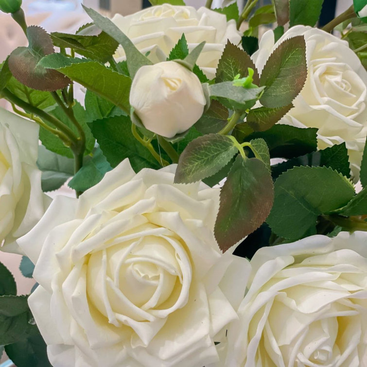 Flovery Large White Rose Floral Arrangement In Vase | Wayfair