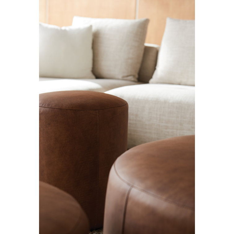 Rowe Furniture Cleo Round Leather Ottoman | Perigold