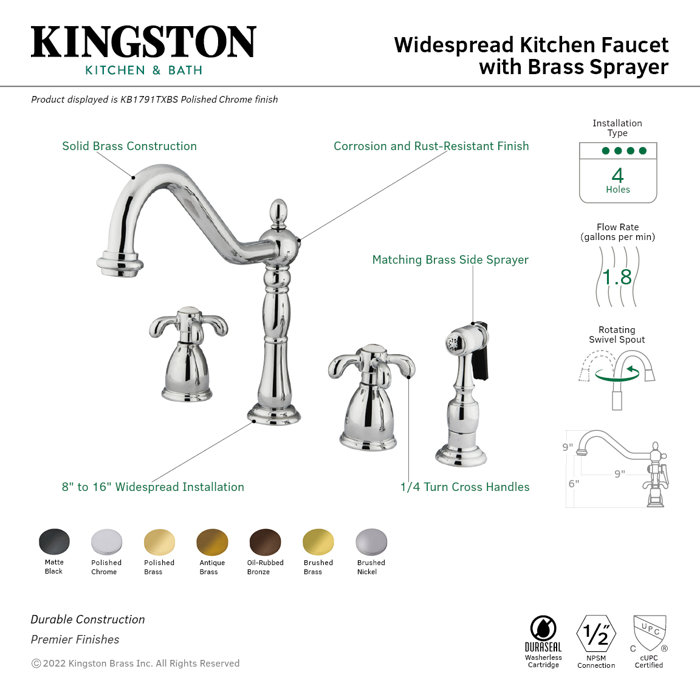 Kingston Brass French Country Kitchen Faucet with Side Spray & Reviews ...