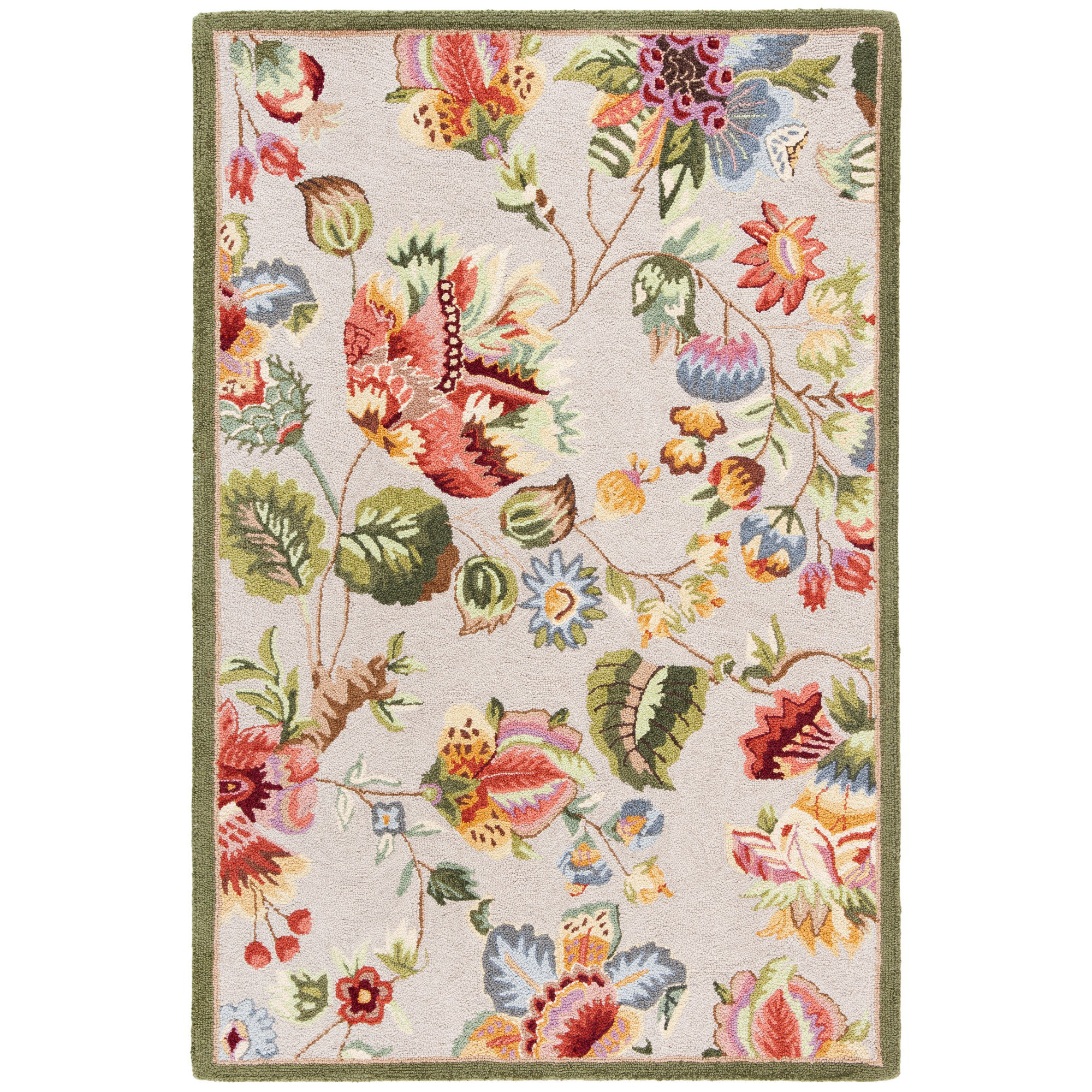 Lark Manor Hollander Floral Hand-Hooked Wool Sage Area Rug & Reviews ...