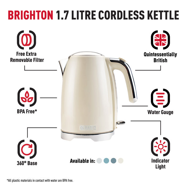 HADEN Brighton Cream 1.7l Stainless Steel Electric Kettle | Wayfair.co.uk