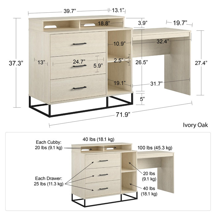 Novogratz Kelly 3-in-1 Media Dresser and Desk Combo & Reviews | Wayfair