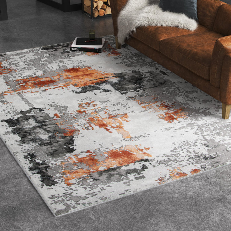 Steelside™ Ettinger Abstract Gray/Orange Area Rug & Reviews | Wayfair