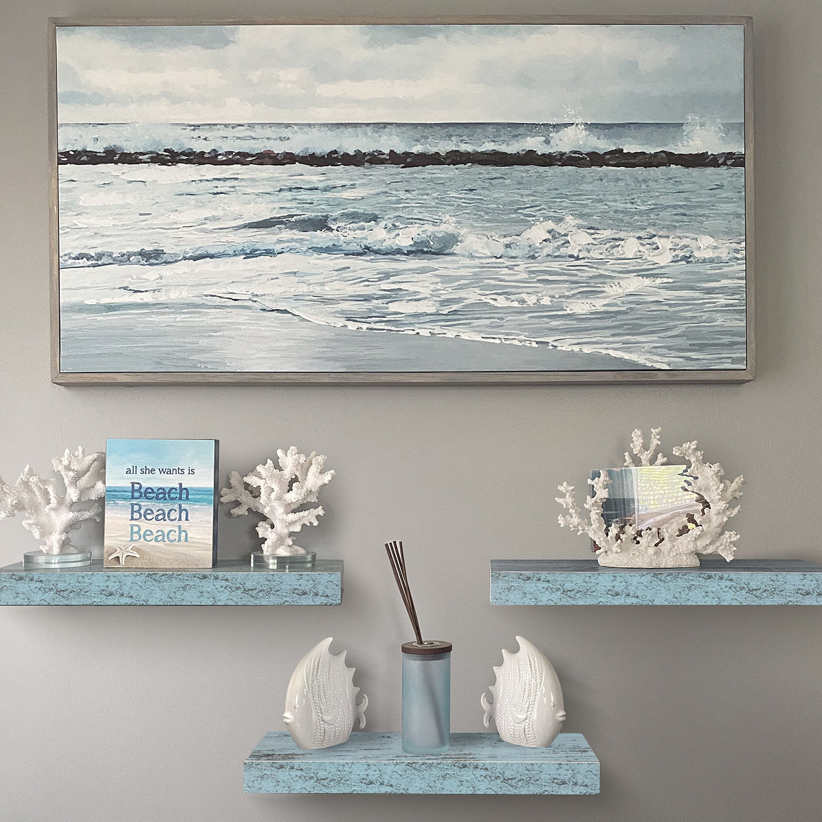 Sorbus Floating Shelf Set - Rustic Wood Coastal Beach Style Hanging ...