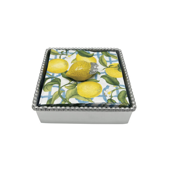 Mariposa Yellow Lemon Beaded Flat Napkin Holder Set | Wayfair