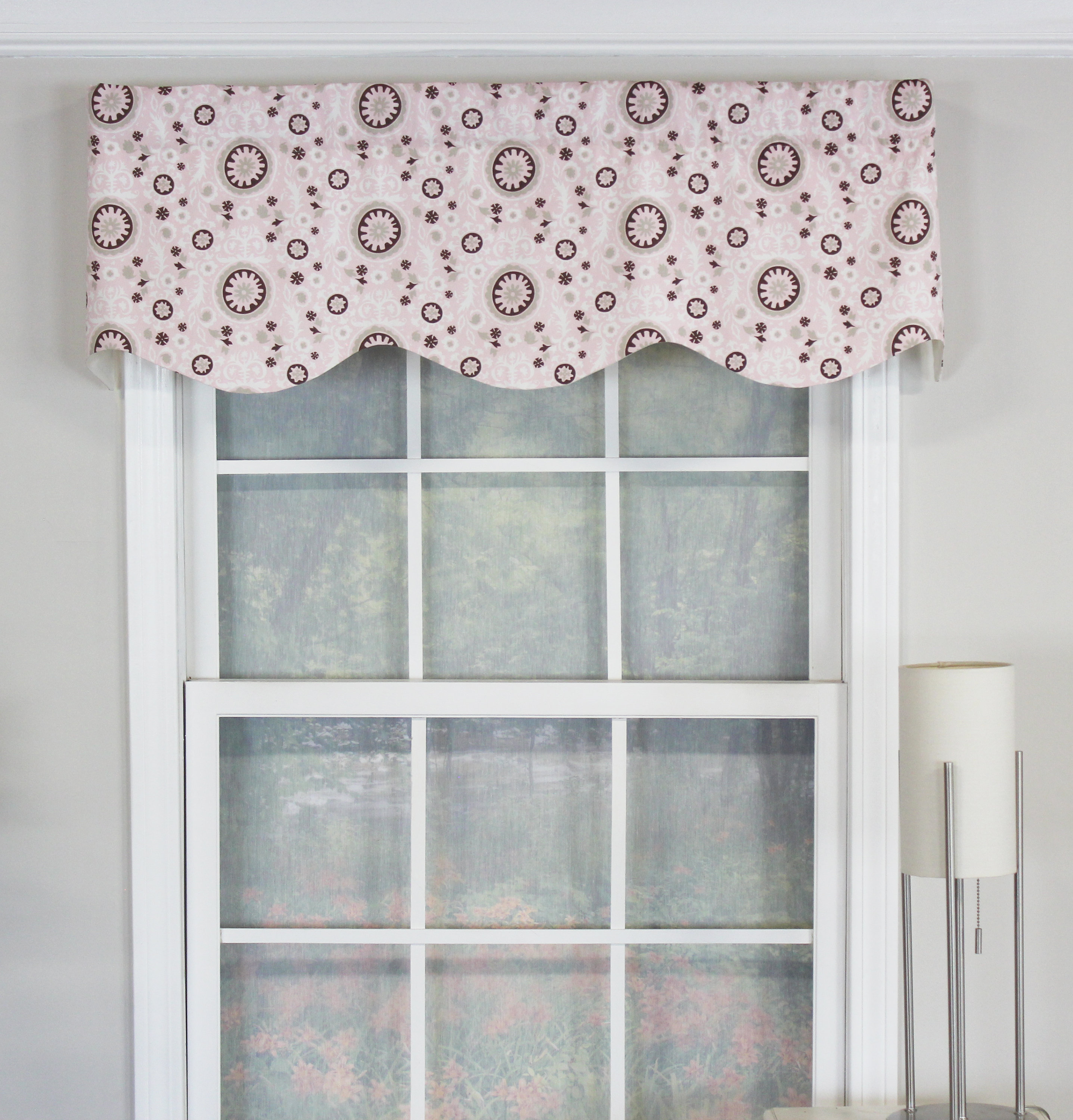 RLF Home Floral Scalloped 50.00'' Window Valance in Pink/White | Wayfair