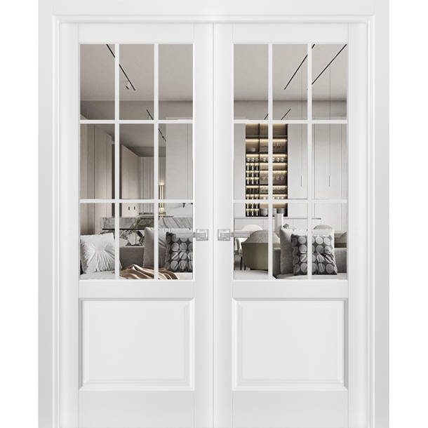 SARTODOORS Felicia Clear Glass Wood French Black Doors | Wayfair