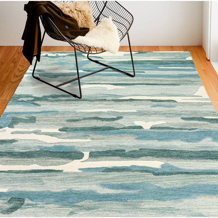 Mercury Row® Sevan Handmade Hand Tufted Wool Aqua Rug & Reviews | Wayfair