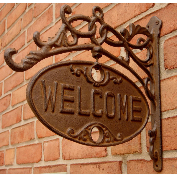 Red Barrel Studio® Bohde 'Welcome Or Go Away' Sign Ornate Cast Iron ...