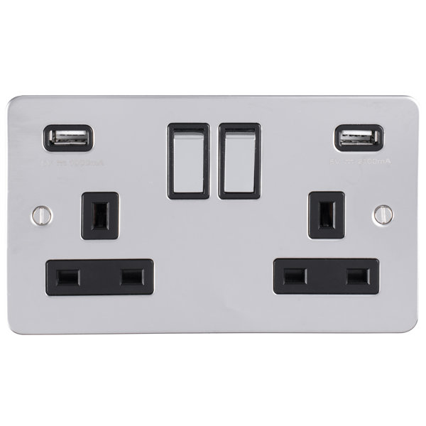 Eurolite 2 Gang Edge Enhance Flat Black Trim Wall Mounted Socket ...