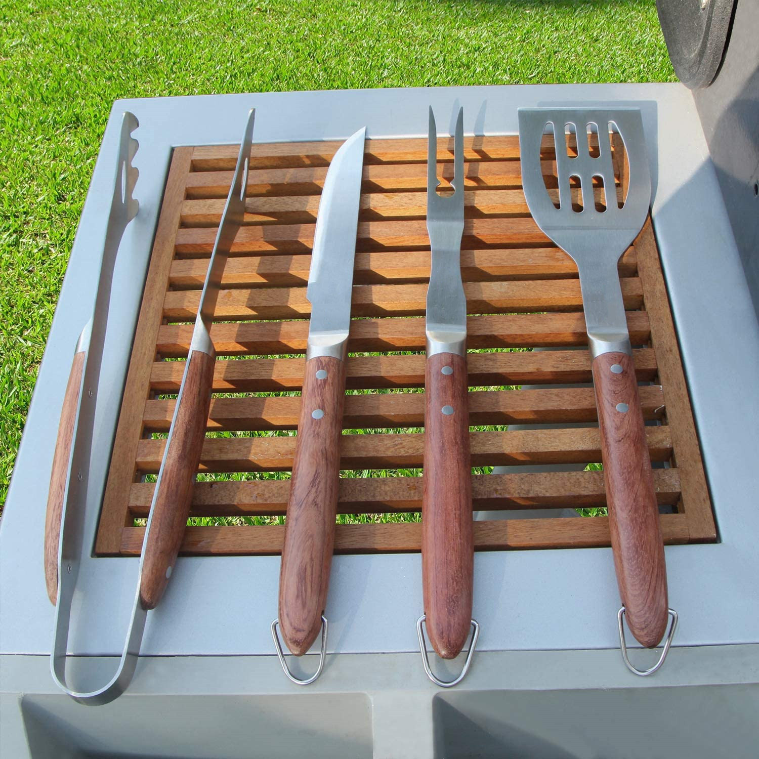 YardStash 5 Piece Luxury Extra Thick Stainless Steel Grilling Tool Set | Wayfair