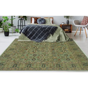 Noori Rug Wali Handmade Hand-Knotted Wool Green/Gray/Red Rug | Wayfair