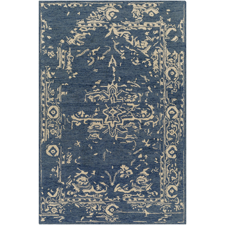 Langley Street Bergmann Handmade Wool Blue/Cream Rug | Wayfair
