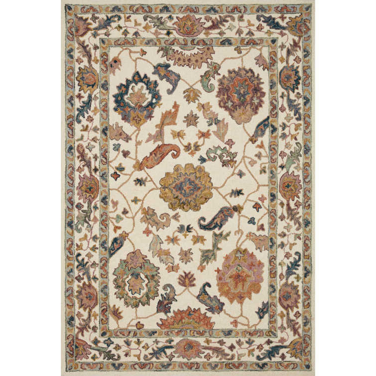 Lark Manor Norge Floral Hand Hooked Wool Beige/Brown Area Rug & Reviews ...