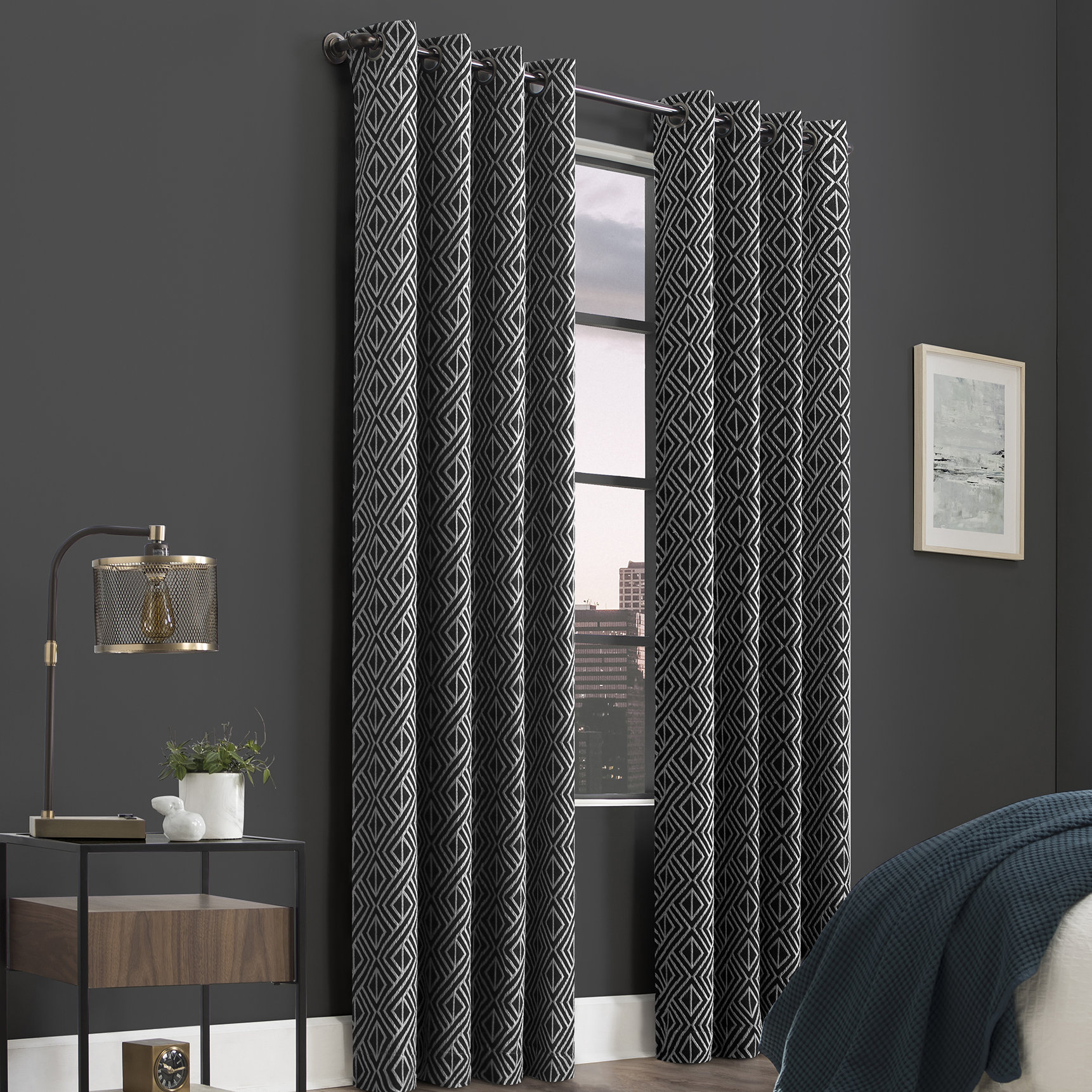 Scott Living Gresham Geometric 100% Blackout Grommet Curtain Panel & Reviews | Wayfair