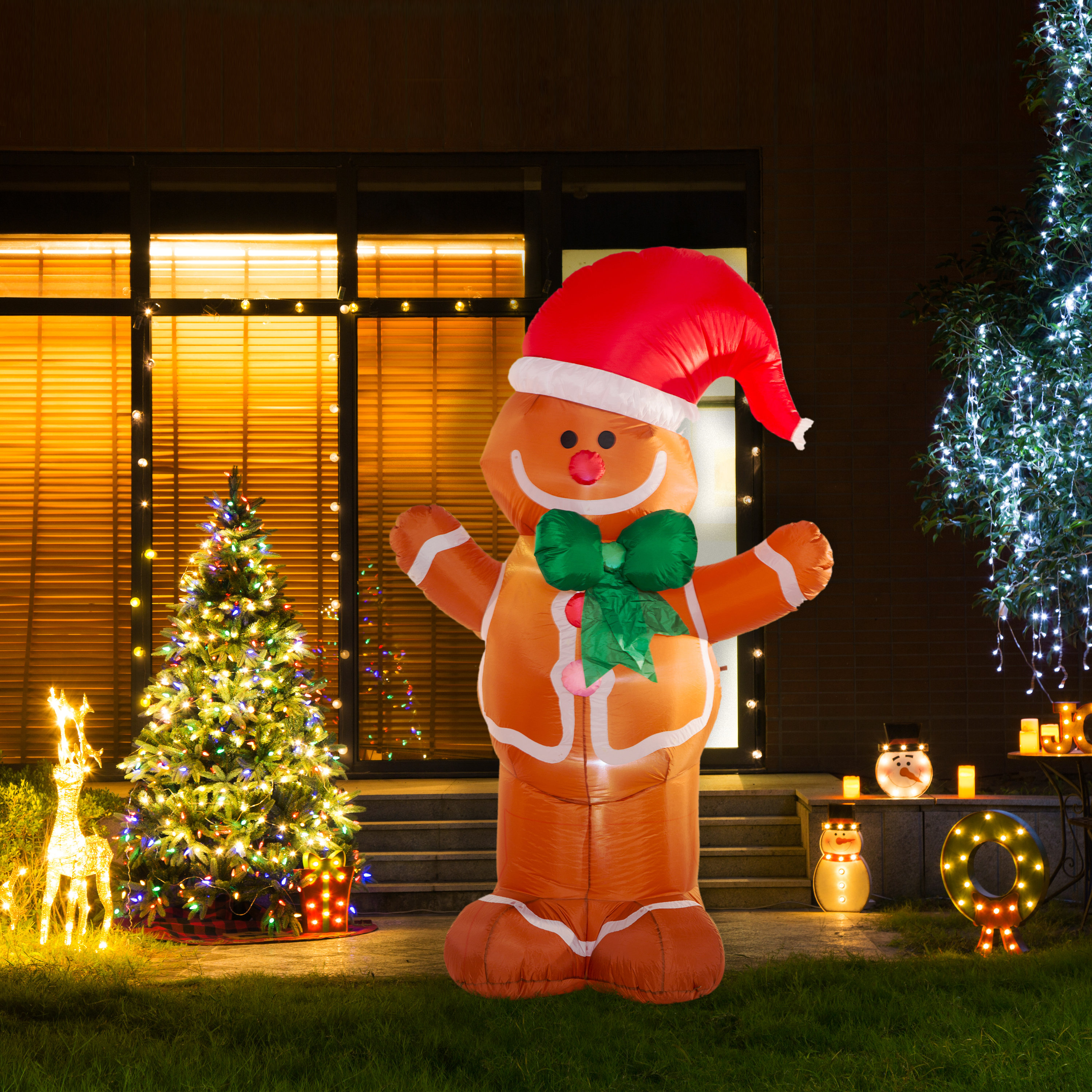 Glitzhome 8ft Christmas Lighted Inflatable Gingerbread Man Decor