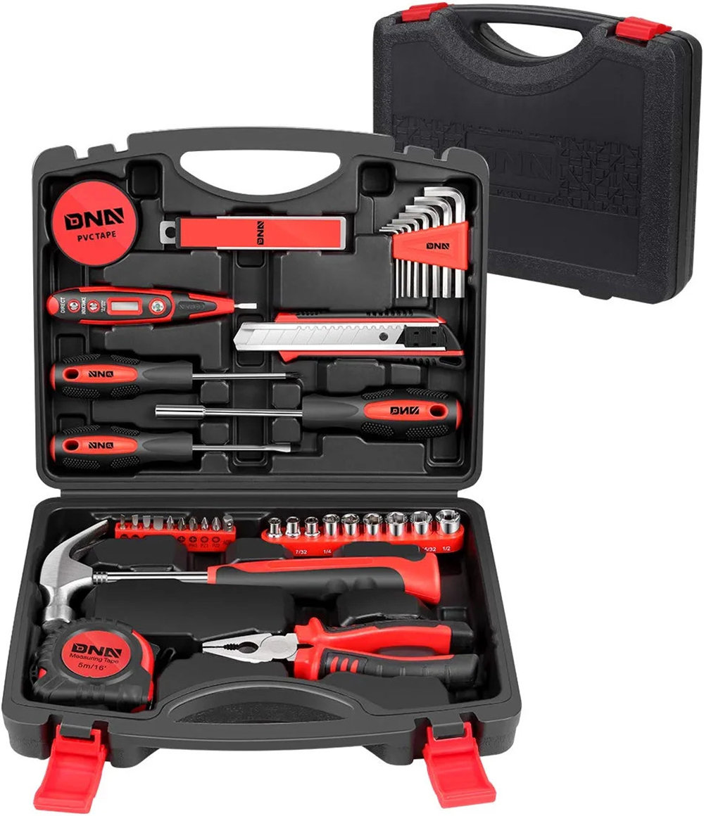 DNA Motoring 46 Piece Portable Household Hand Tool Kit Storage Toolbox ...
