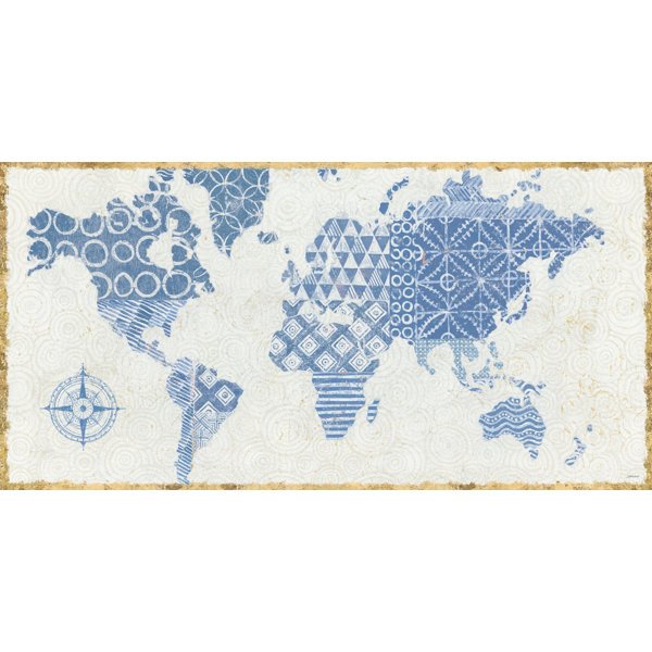 Canora Grey C-00537-map Of World, Indigo, Maki, Boho, Bohemian, Blue ...