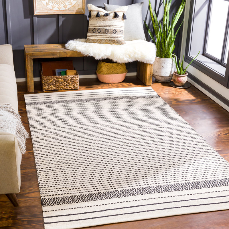 Mistana™ Courtdale Handmade Handwoven Cotton Beige/Black Rug | Wayfair