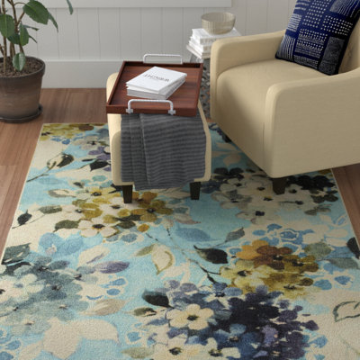 Red Barrel Studio® Fedna Hydrangea Blooms Aqua Area Rug & Reviews | Wayfair