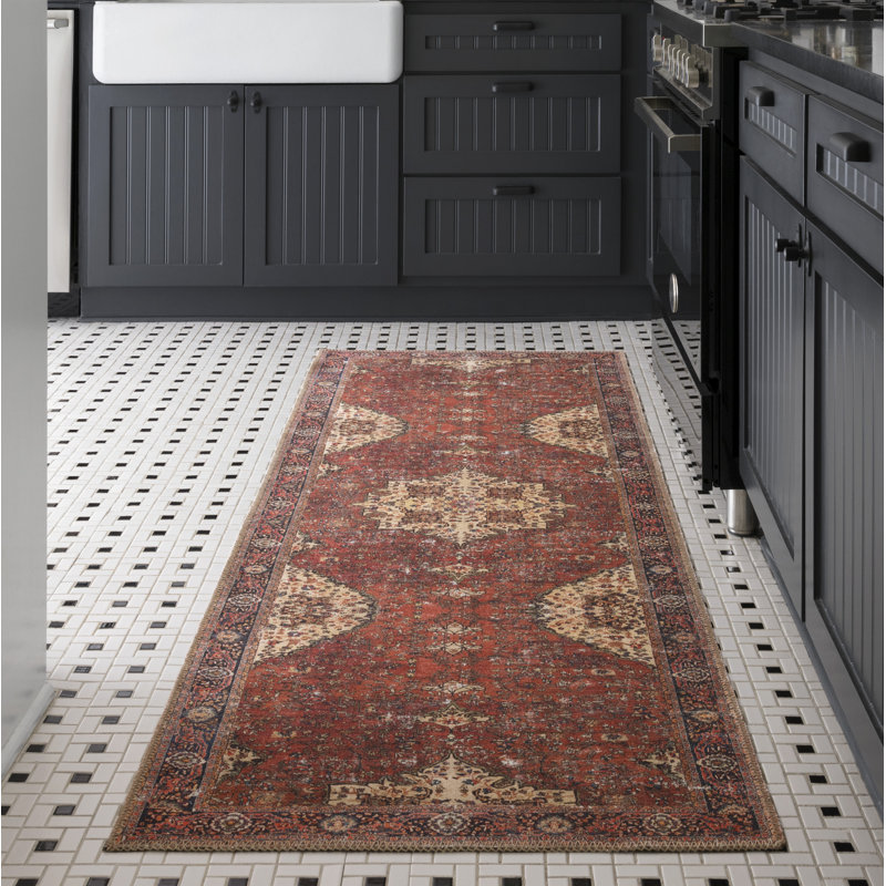 Fleur De Lis Living Cormac Performance Red/Navy Rug & Reviews | Wayfair