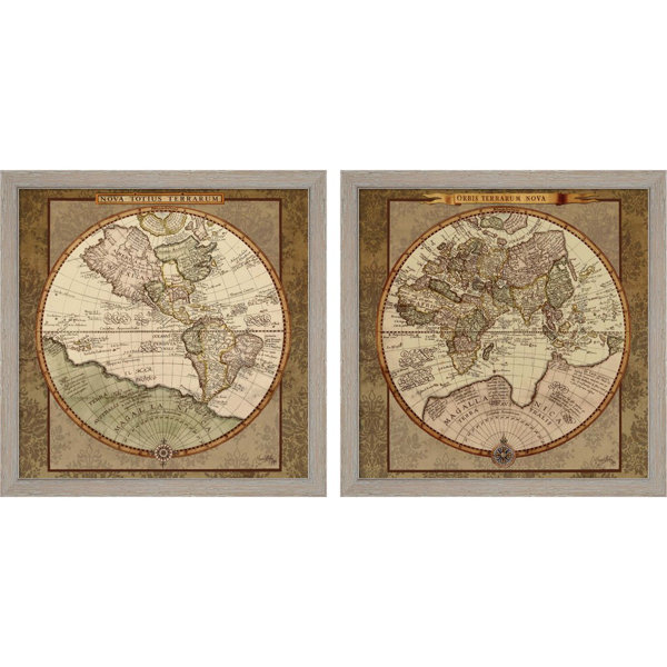 Astoria Grand Damask World Map I & II by Elizabeth Medley - 2 Piece ...